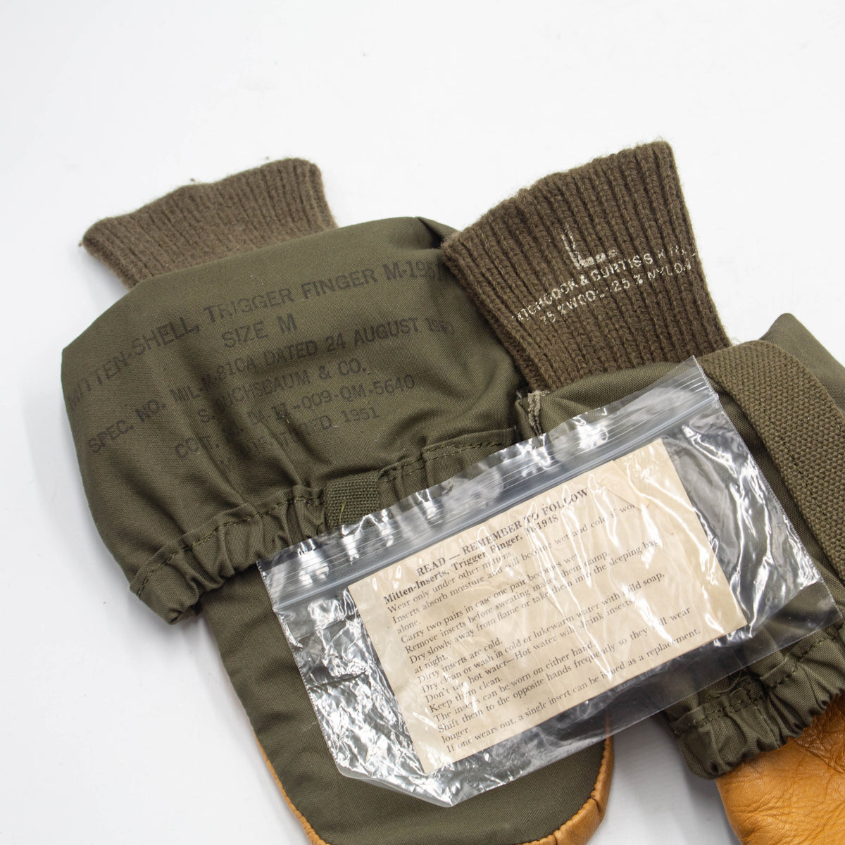 NOS 1951 Dated M1951 Trigger Finger Mittens & Wool Inserts - Large ...
