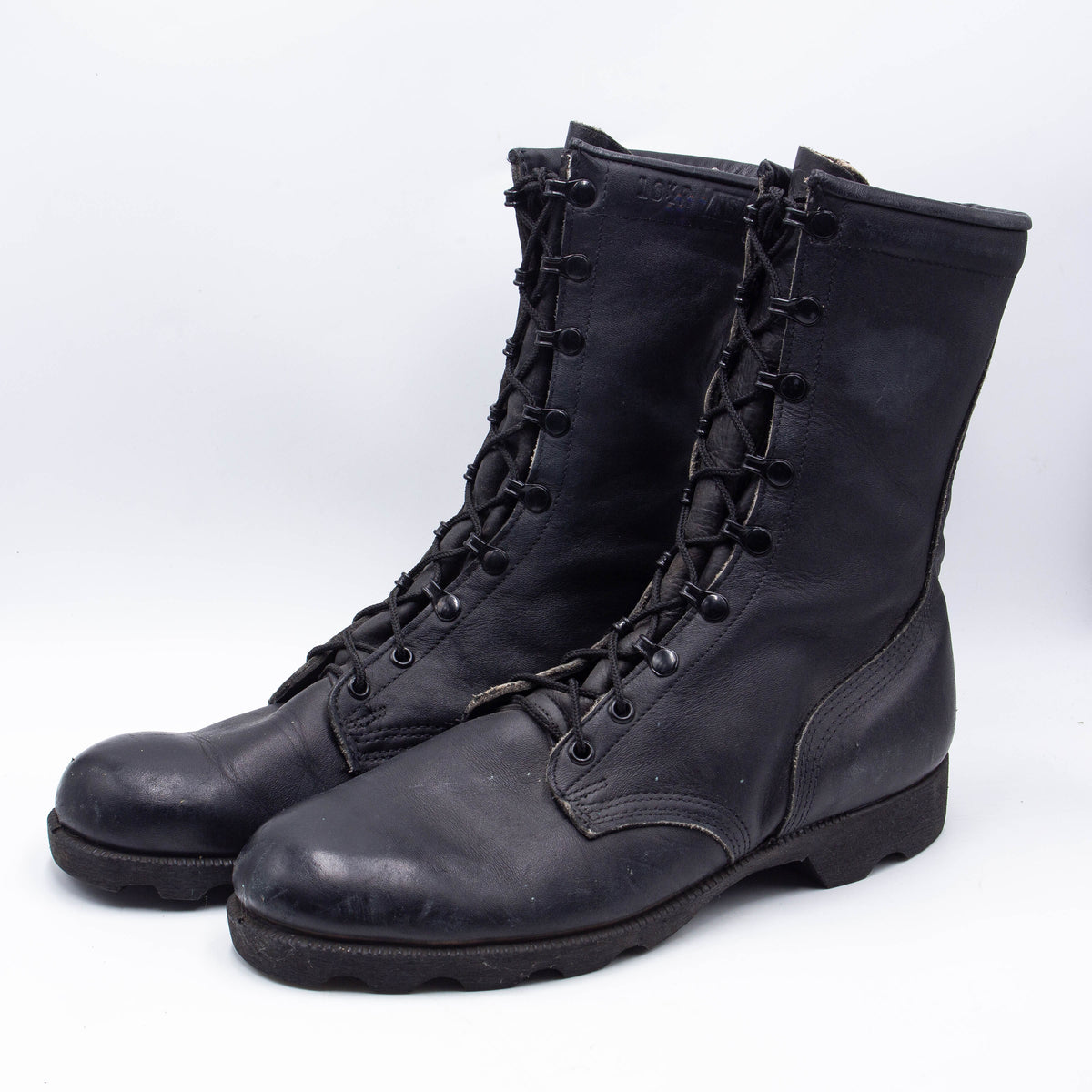 90s Vintage US Army Black Leather Combat Boots - UK 9.5 – Omega Militaria