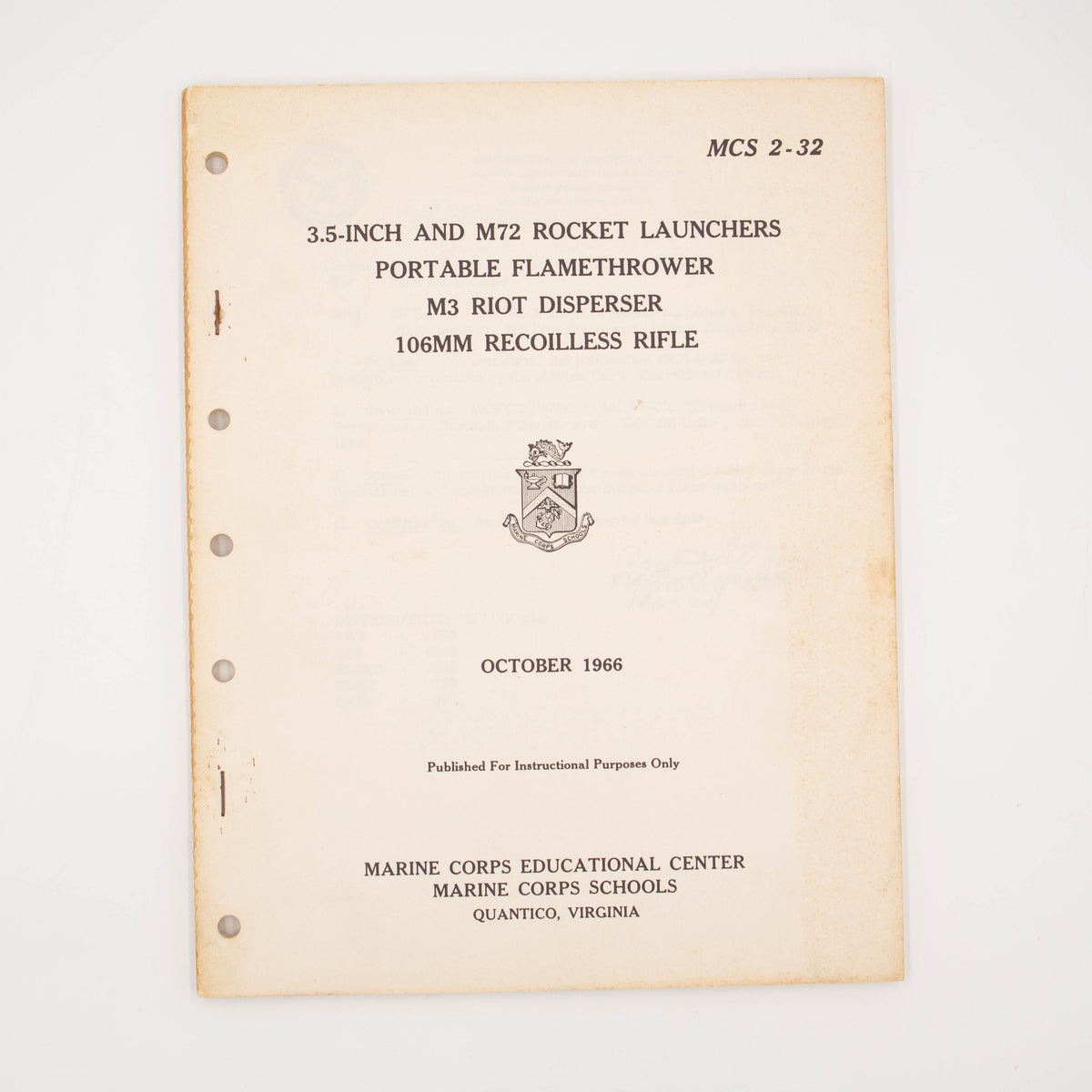 1966 USMC MCS 2-32 M72, Flamethrower, M3 Riot, 106mm Recoilless Field ...